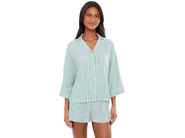 Eberjey Nautico Relaxed Short Pj Set Pajama Sets Regatta Stripe Seagrass/white - Blue