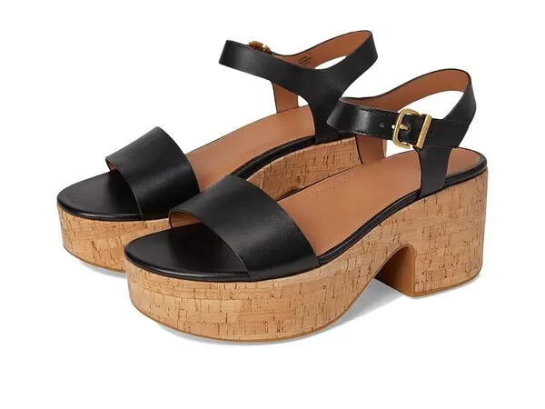 Fitflop Platfforms Leather/cork Heeled Ankle-strap Sandals Wedge Shoes - Black
