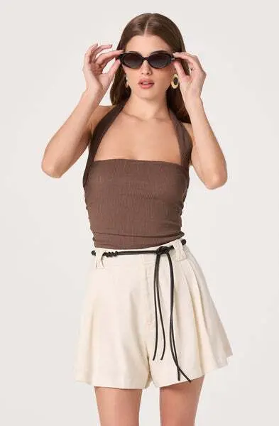 Astr The Label Atherton Pleated High-rise Shorts - Bone