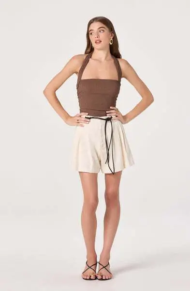 Astr The Label Pleated High-rise Shorts With Belt
