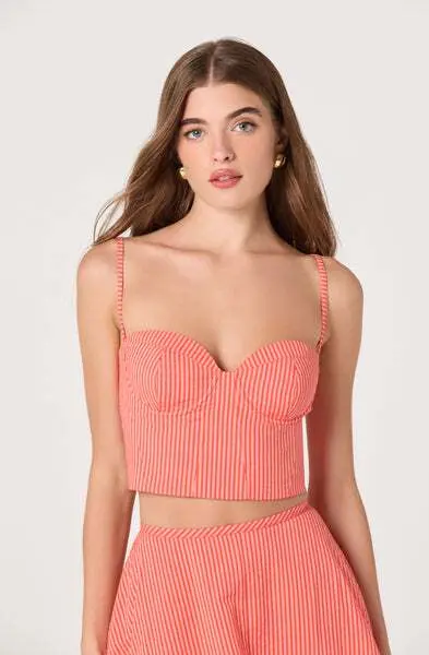 Astr The Label Maya Stripe Bustier Crop Top - Red Stripe
