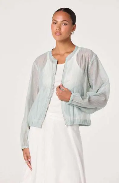 Astr The Label Aeva Sheer Chiffon Bomber Jacket - Mist