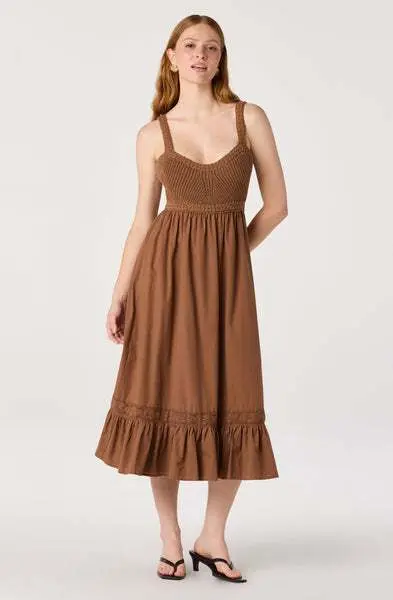 Astr The Label Jacquelin Crochet Open Back Dress - Camel