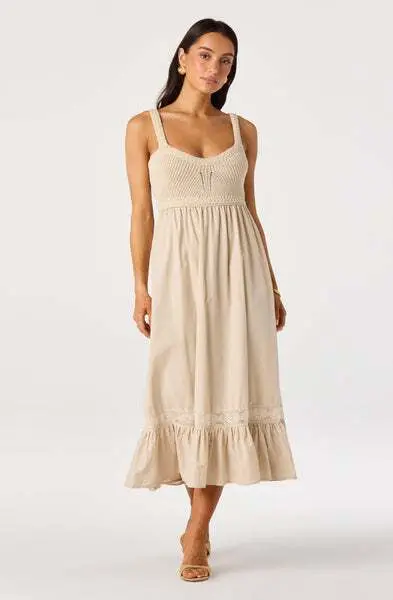 Astr The Label Jacquelin Crochet Open Back Dress - Natural