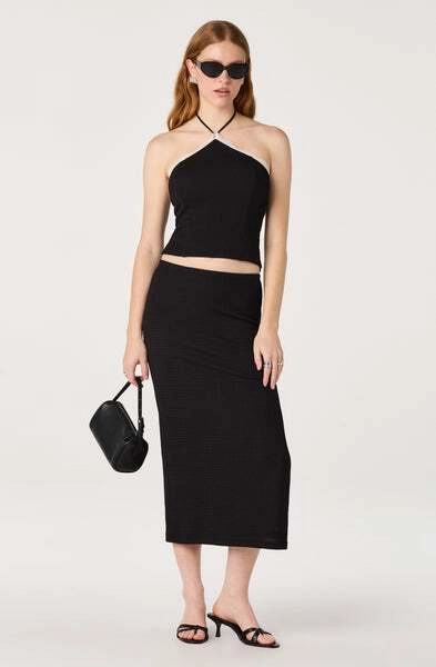 Astr The Label Milana Ribbed Knit Midi Skirt - Black