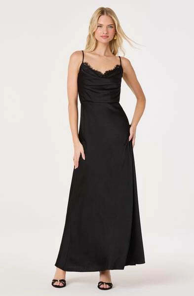 Astr The Label Annette Cowl Neck Lace Trim Maxi Dress - Black