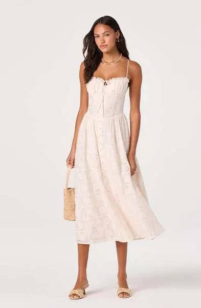 Astr The Label Aubrey Eyelet Embroidered Sweetheart Midi Dress - Blush