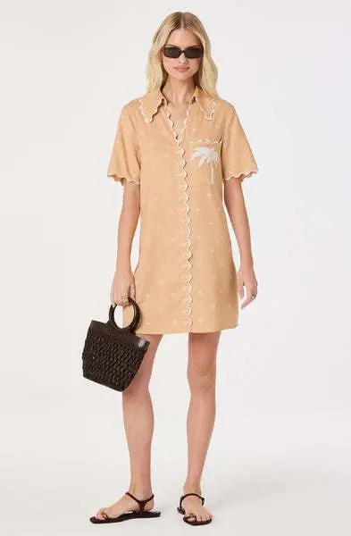 Astr The Label Noelle Eyelet Palm Tree Mini Dress - Peach