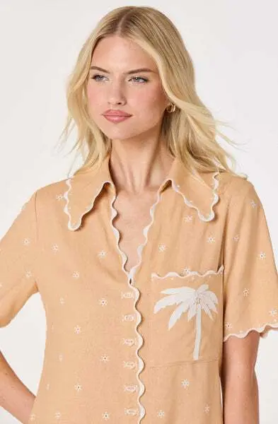 Astr The Label Noelle Eyelet Palm Tree Mini Shirt Dress