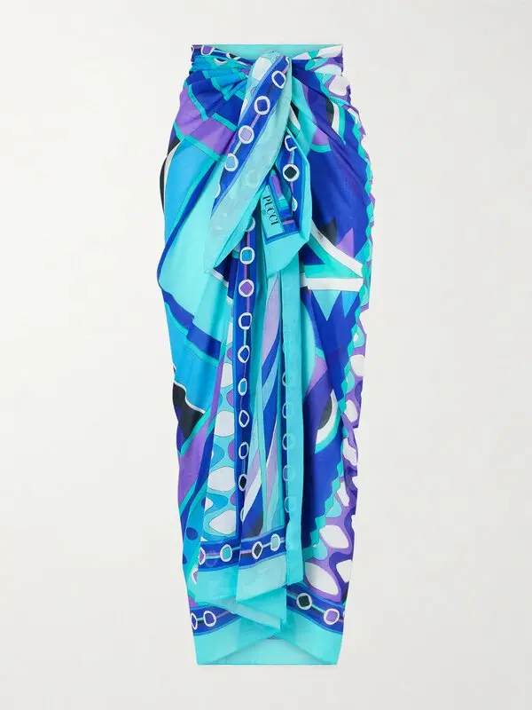 Emilio Pucci Printed Cotton-voile Pareo - Blue