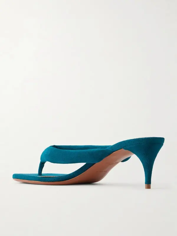 Alaïa Padded Suede Thong Sandals 55mm Heel