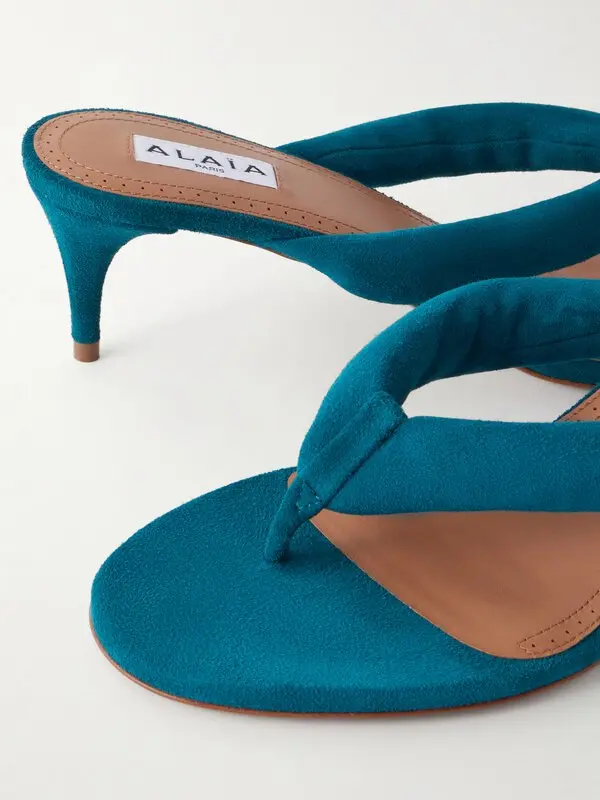 Alaïa Padded Suede Thong Sandals 55mm Heel