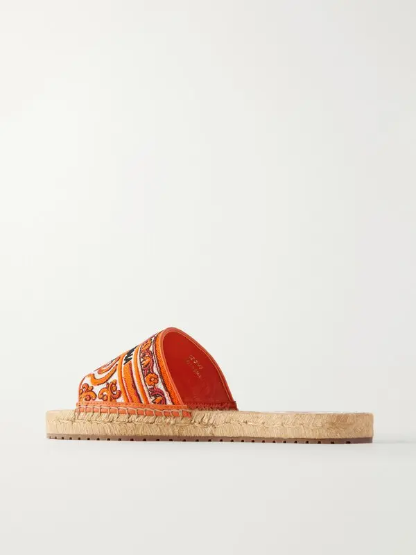 Dolce & Gabbana Embroidered Leather-trimmed Espadrille Slide Sandals