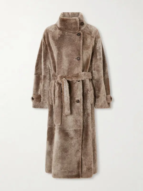 Brunello Cucinelli Belted Shearling Coat - Brown