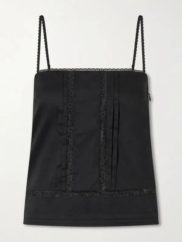 Staud Corinna Lace-trimmed Cotton Top - Black