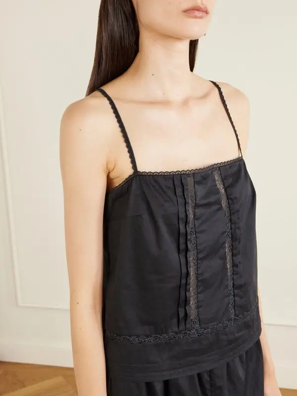 Staud Corinna Lace-trimmed Cotton Top - Black