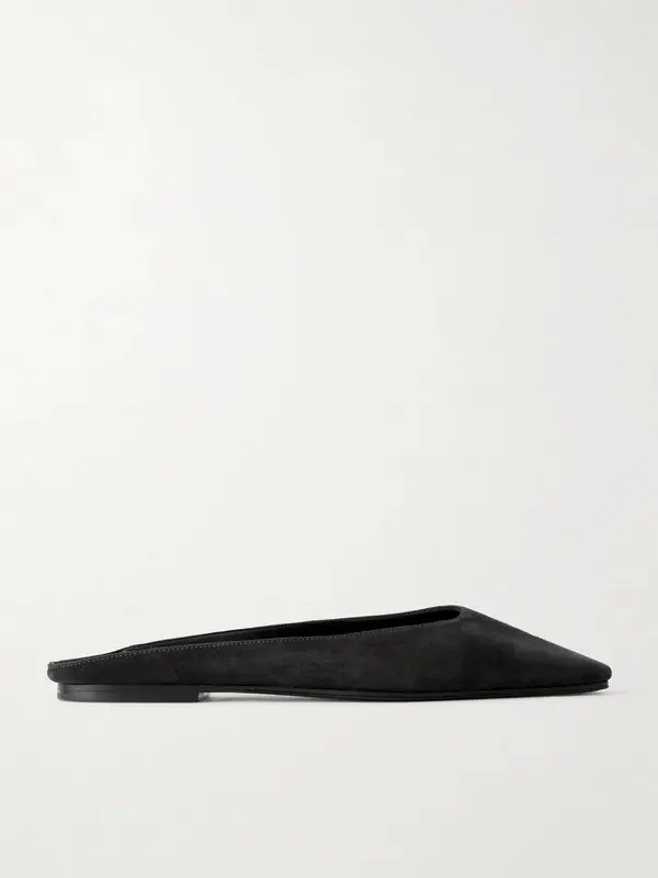 THE ROW June Suede Pointed Toe Mules - Black