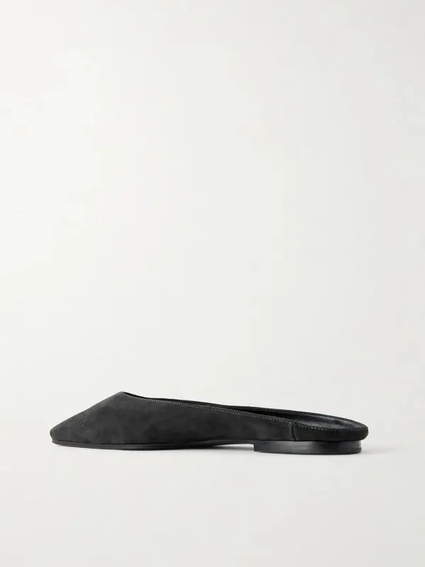 THE ROW June Suede Pointed Toe Mules - Black