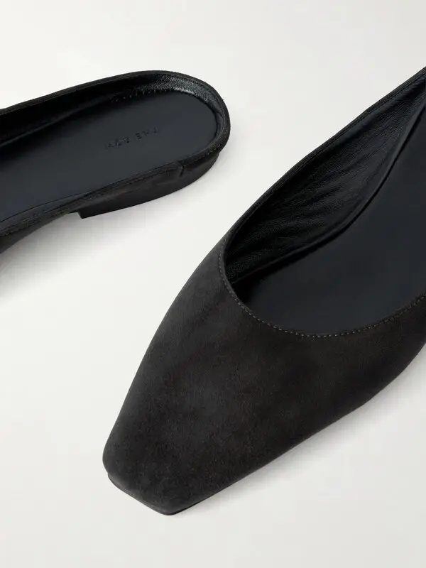 THE ROW June Suede Pointed Toe Mules - Black