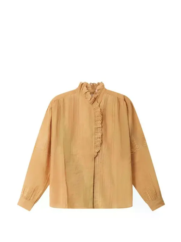 MARANT ETOILE Cotton Ruffled V-neck Shirt - Brown