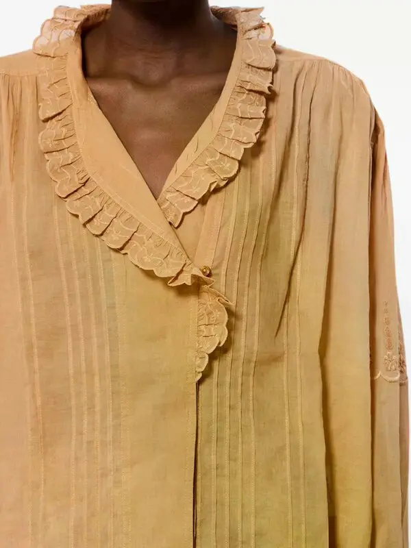 MARANT ETOILE Cotton Ruffled V-neck Shirt