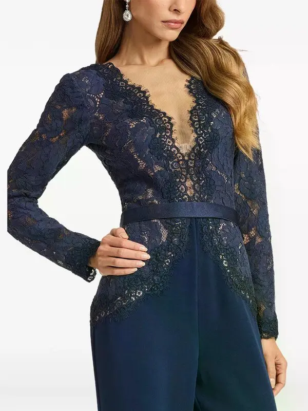 Tadashi Shoji Amaris Lace-panelled Belted Jumpsuit - Blue