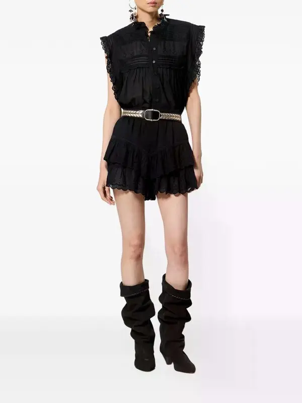 MARANT ETOILE Sleeveless Ruffled High Neck Top - Black