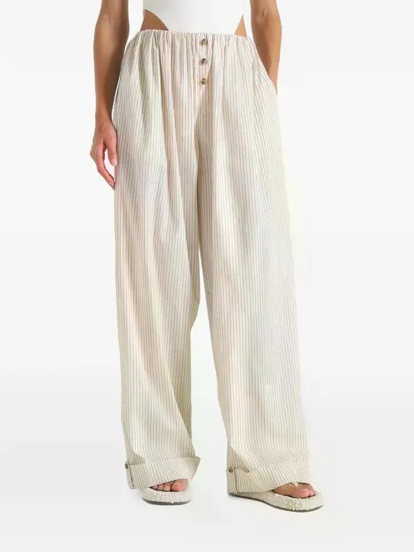 Manière De Voir Striped Cotton Trousers - Neutrals