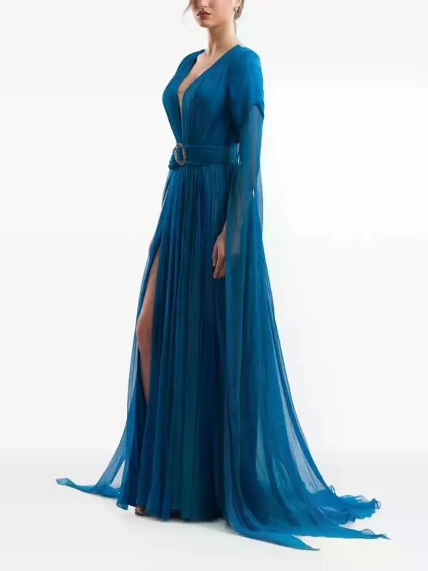 IMROSKA Pleated Belted Maxi Dress