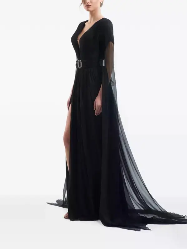 IMROSKA Crystal-buckle Cape-sleeve Maxi Dress
