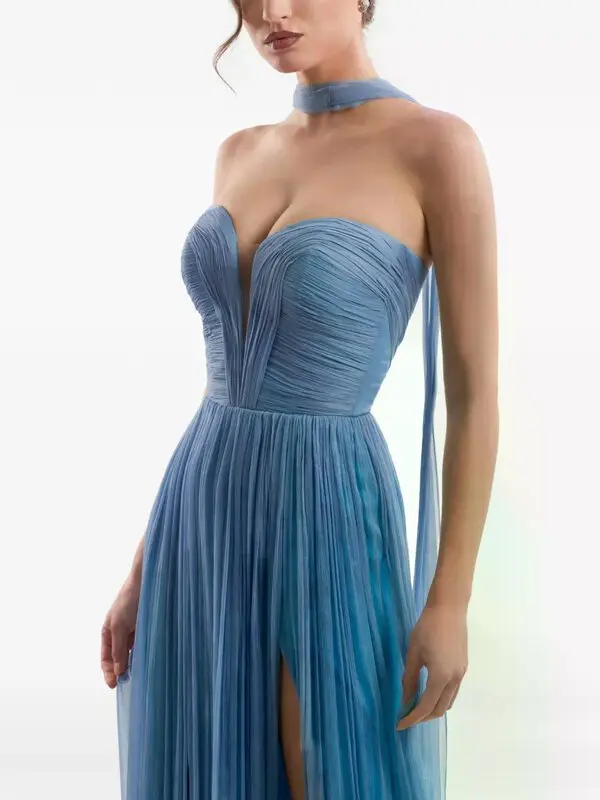 IMROSKA Iris Pleated Strapless Maxi Gown