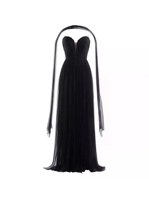 IMROSKA Draped Maxi Gown With Plunging Neckline - Black