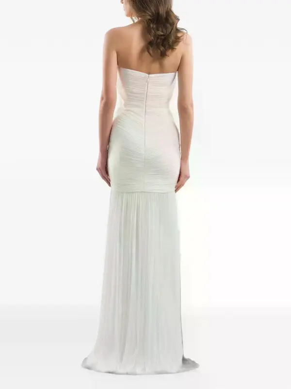 IMROSKA Plissé Lace-panelled Maxi Dress