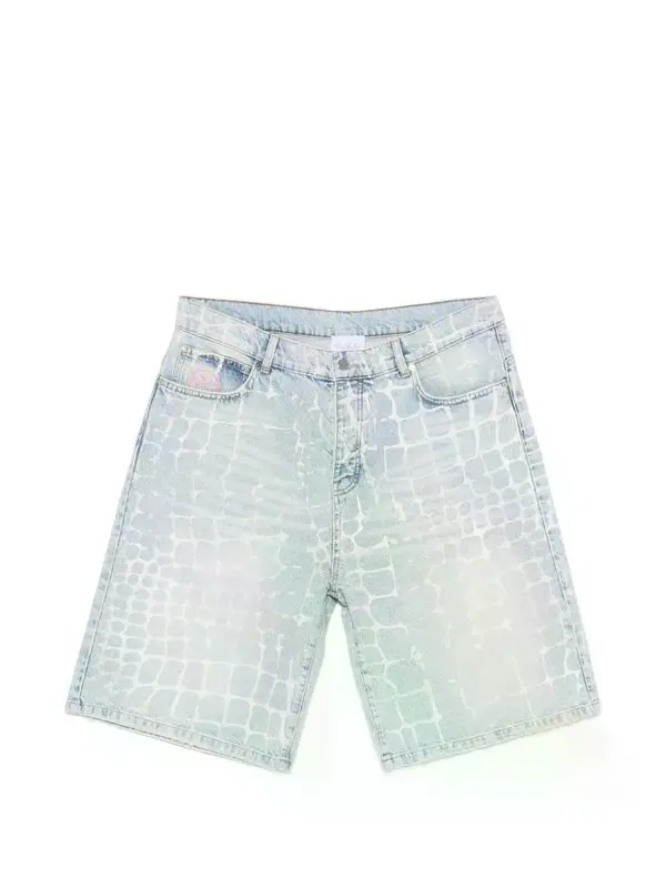 BLUE SKY INN Crocodile-effect Heavy-wash Shorts - Blue