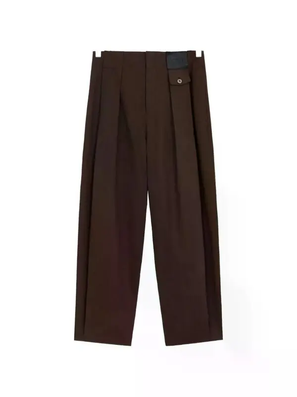 Loewe Pleated Logo Patch Trousers - Brown