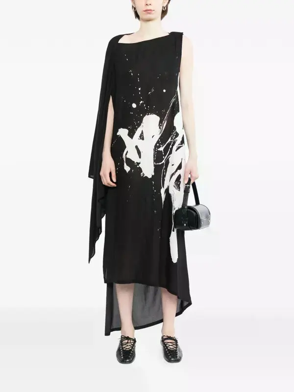 Yohji Yamamoto Asymmetrical Graphic Print Dress - Black