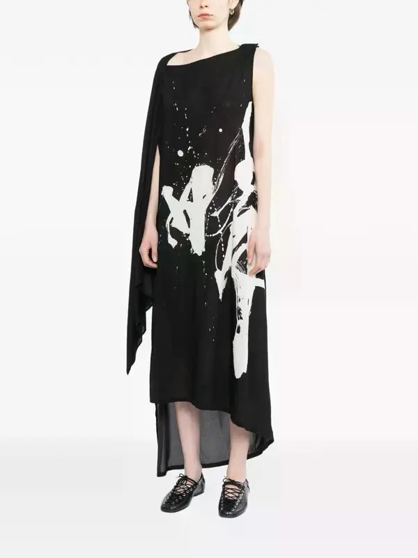 Yohji Yamamoto Asymmetrical Graphic Print Dress