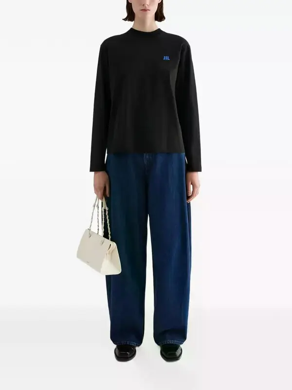 JIL SANDER Logo Embroidered Long Sleeve T-shirt - Blue