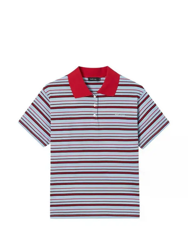 TOUT A COUP Striped Short-sleeve Polo Shirt - Blue