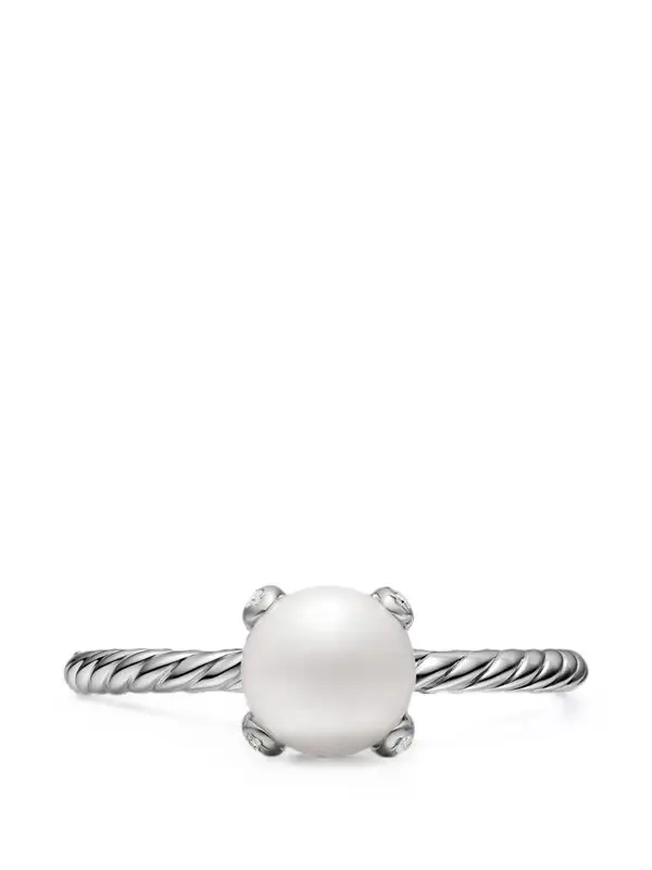 David Yurman Pearl And Diamond Ring In Sterling - Silver