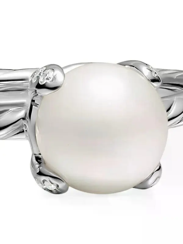 David Yurman Pearl And Diamond Ring In Sterling