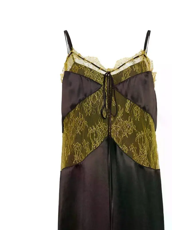 FERRAGAMO Midi Dress With Lace Paneling - Brown
