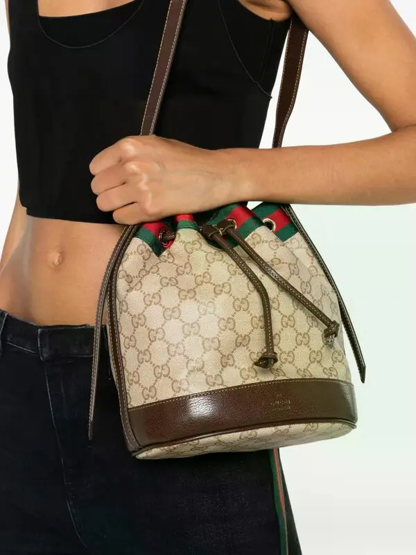 Gucci Gg Supreme Web Bucket Bag - Neutrals