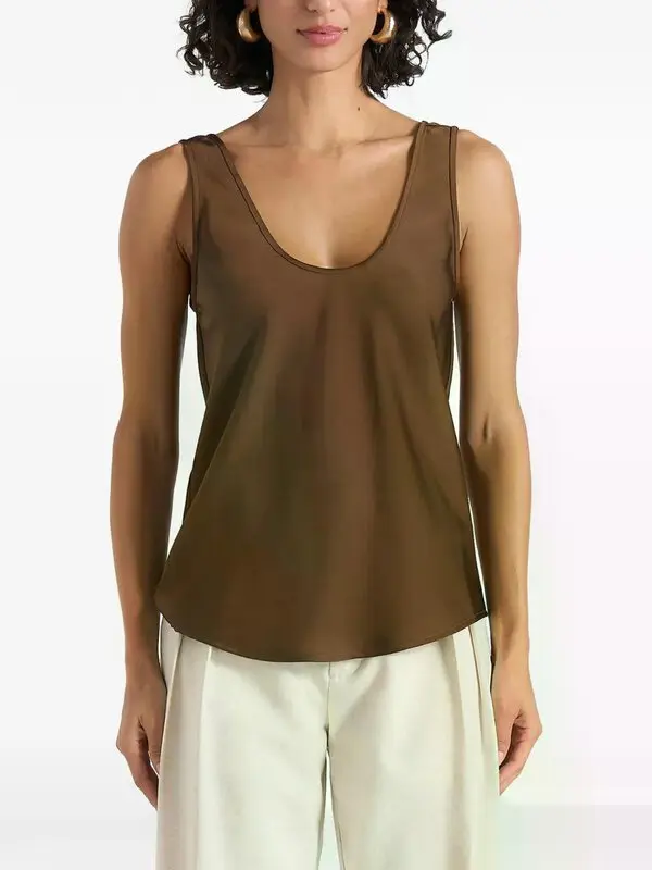Manière De Voir Mathilda Satin Scoop-neck Open-back Tank Top - Brown