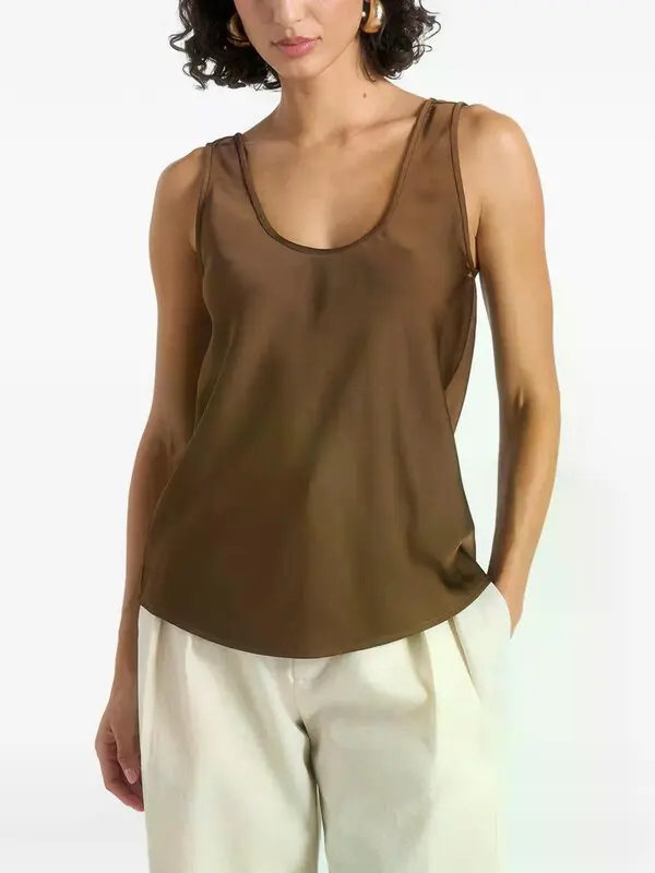 Manière De Voir Mathilda Satin Scoop-neck Open-back Tank Top - Brown