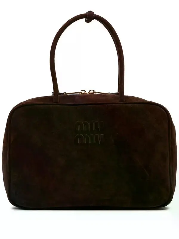 Miu Miu Large Suede Logo Beau Shoulder Bag