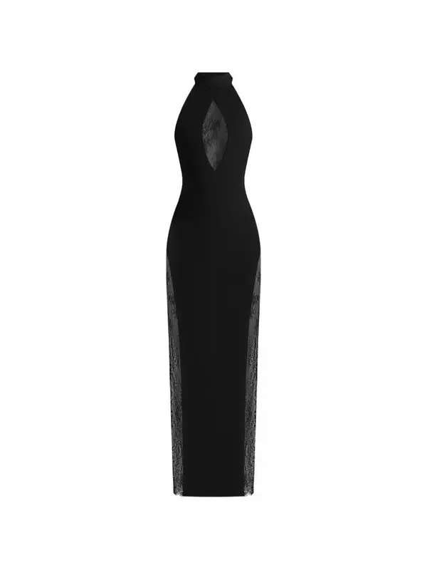 Manière De Voir Maniere De Voir Lace Trimmed Halterneck Maxi Dress - Black