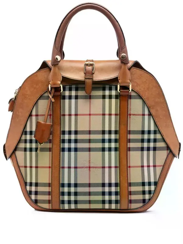 Burberry Haymarket Check Coated Canvas Orchard Bowling Bag Satchel - Neutrals