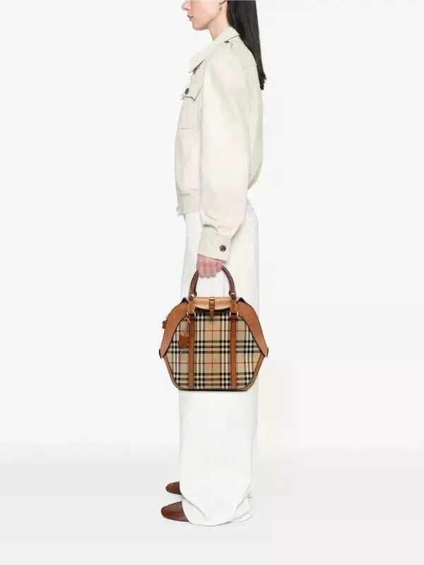 Burberry Haymarket Check Coated Canvas Orchard Bowling Bag Satchel - Neutrals
