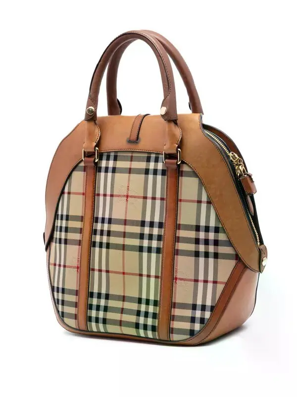 Burberry Haymarket Check Coated Canvas Orchard Bowling Bag Satchel - Neutrals